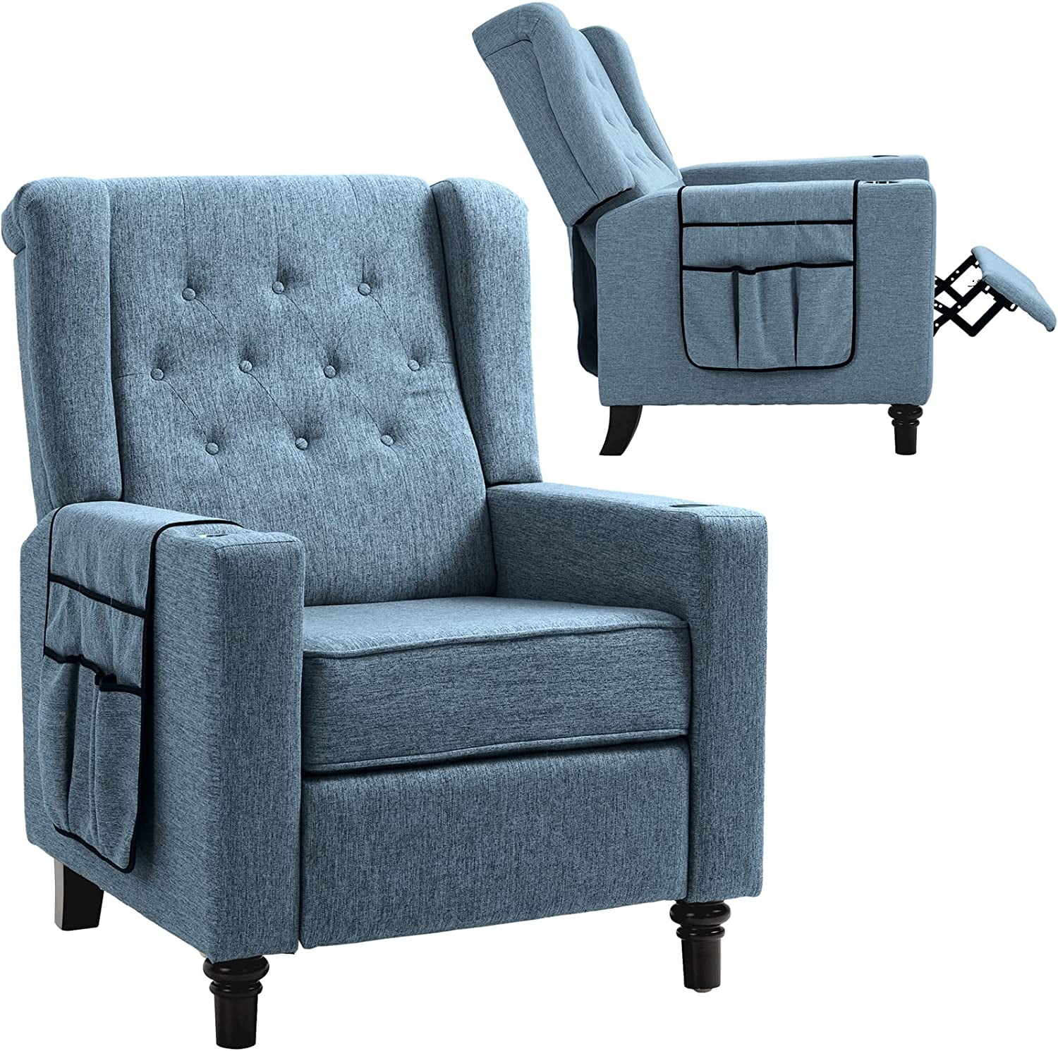 Arm Pushing Recliner Chair, Modern Button Tufted Wingback Push Back ...