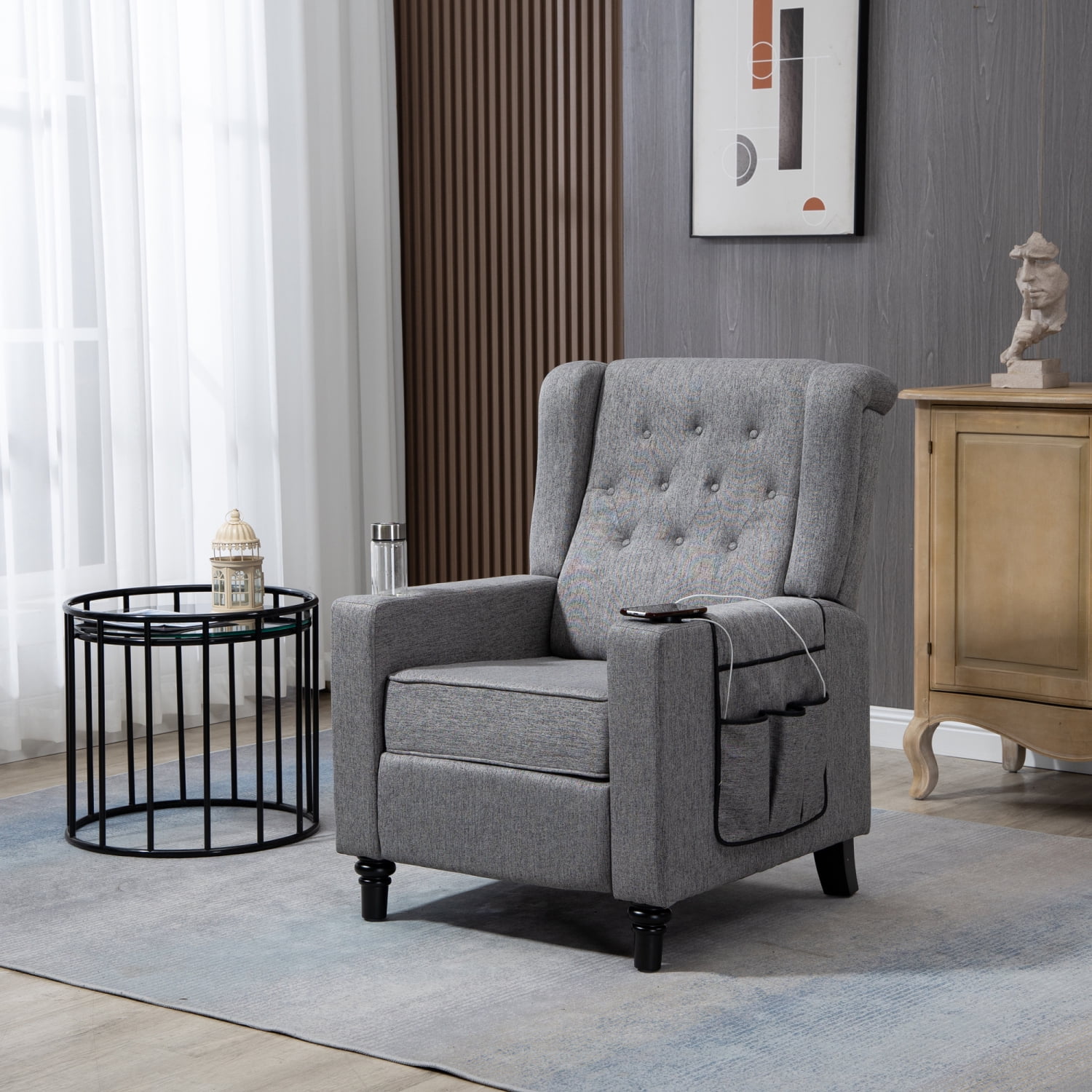 Arm Pushing Recliner Chair Modern Wingback Push Back Recliner Fabric ...