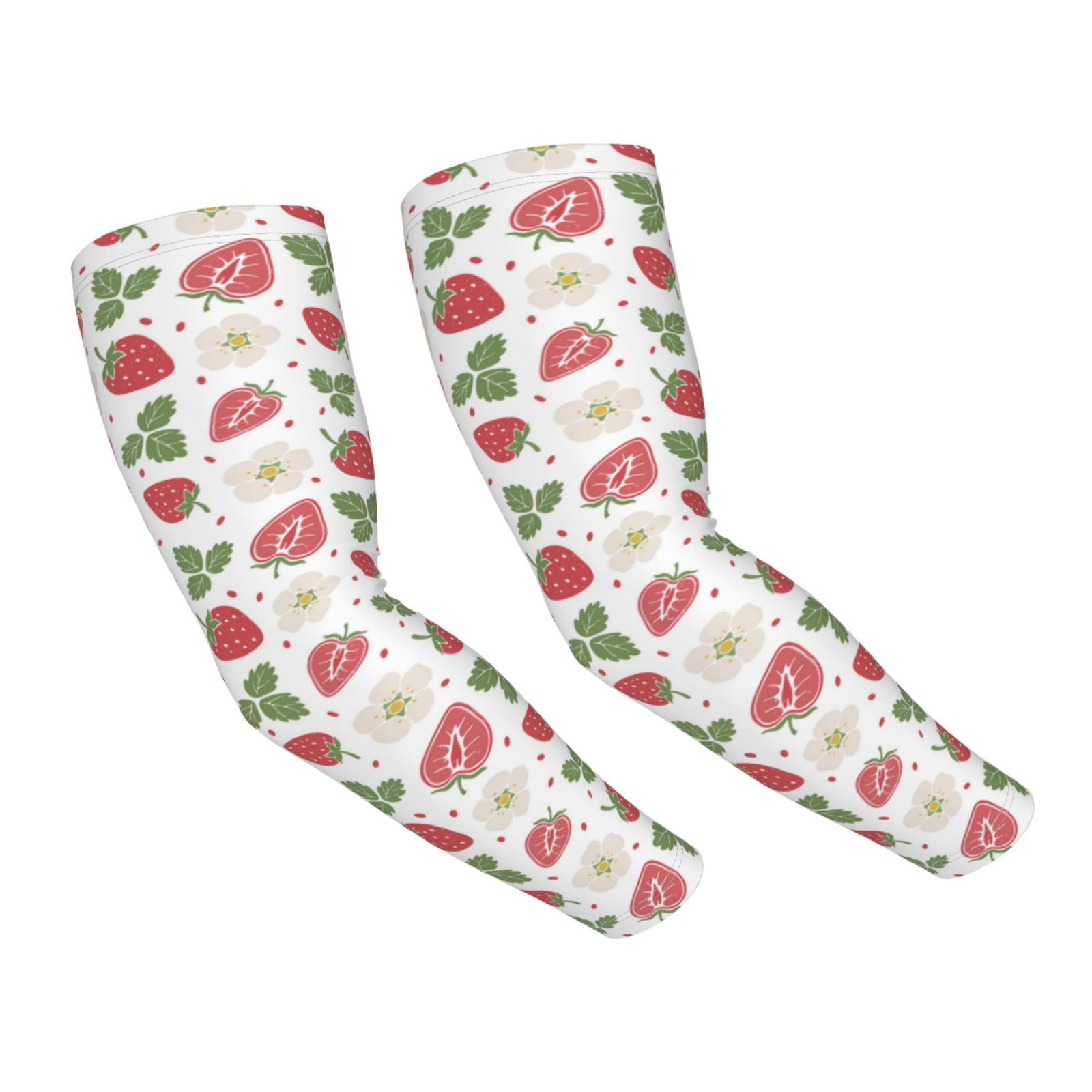Arm Sleeves For Men/Women, Cute Flower Strawberry Leaves Sun Protection ...