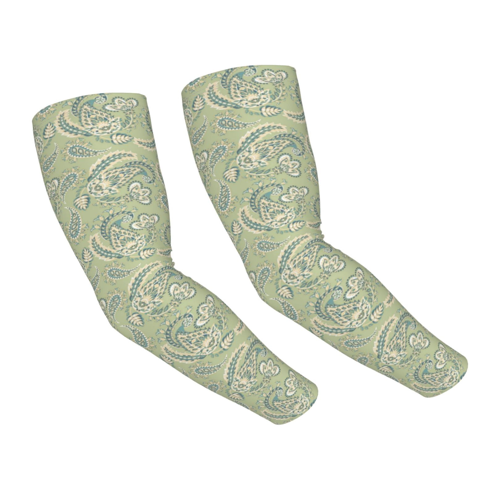 Arm Sleeves For Men/Women, Flower Paisley Light Green Sun Protection ...