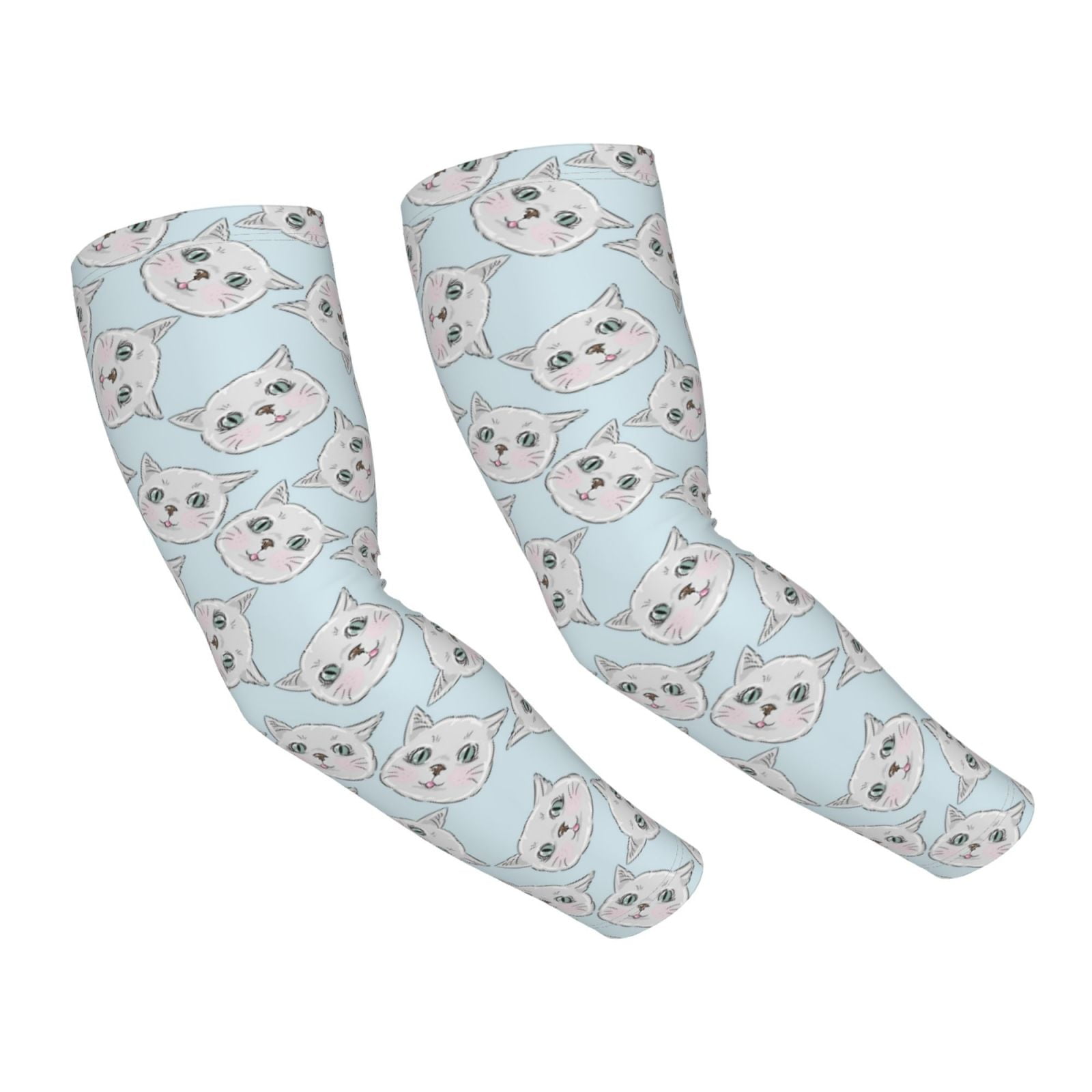 Arm Sleeves For Men/Women, Upbeat Cute Cat Face Sun Protection Cooling ...