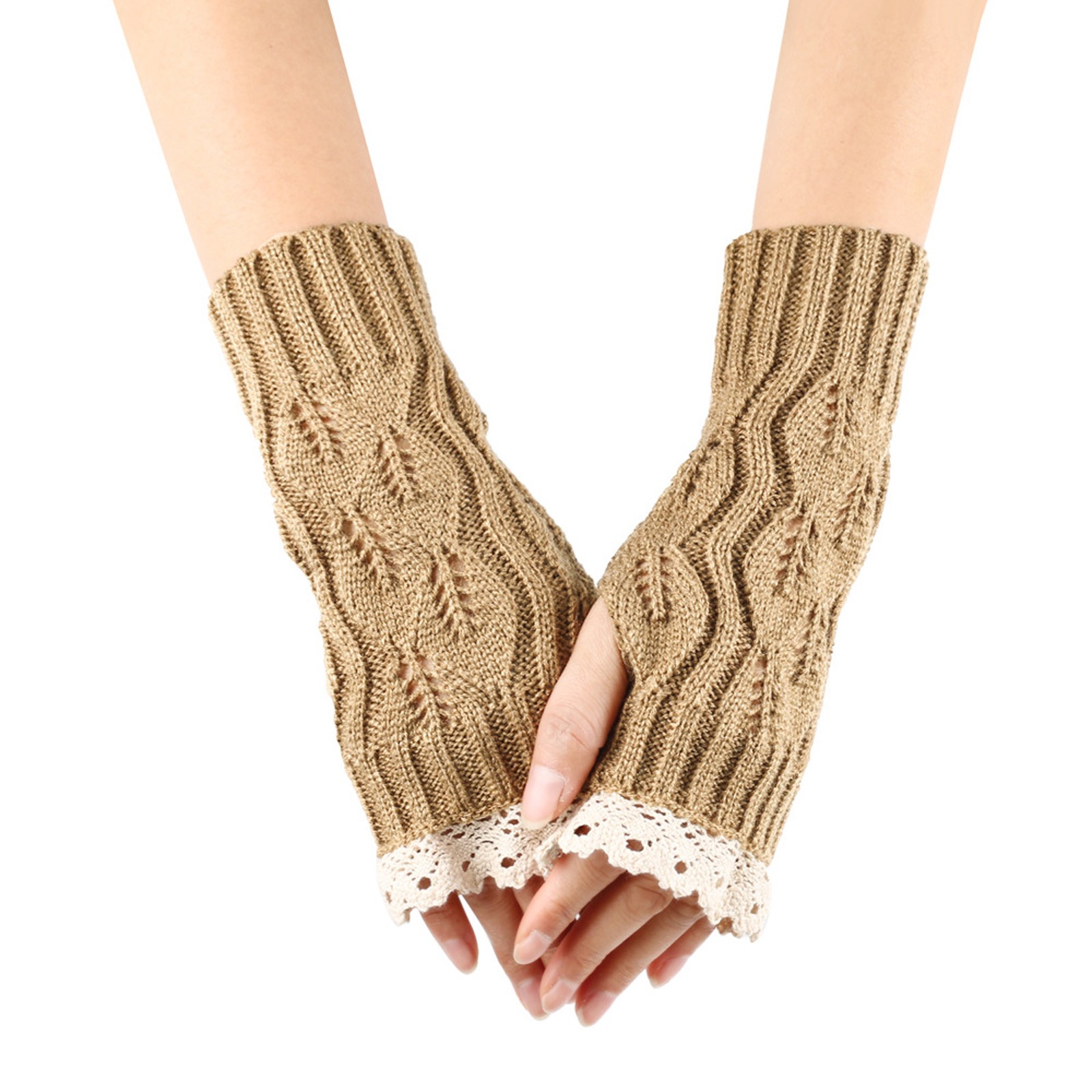 Arm Sleeves for Female Handmade Crochet Fingerless Lace Gloves Winter ...