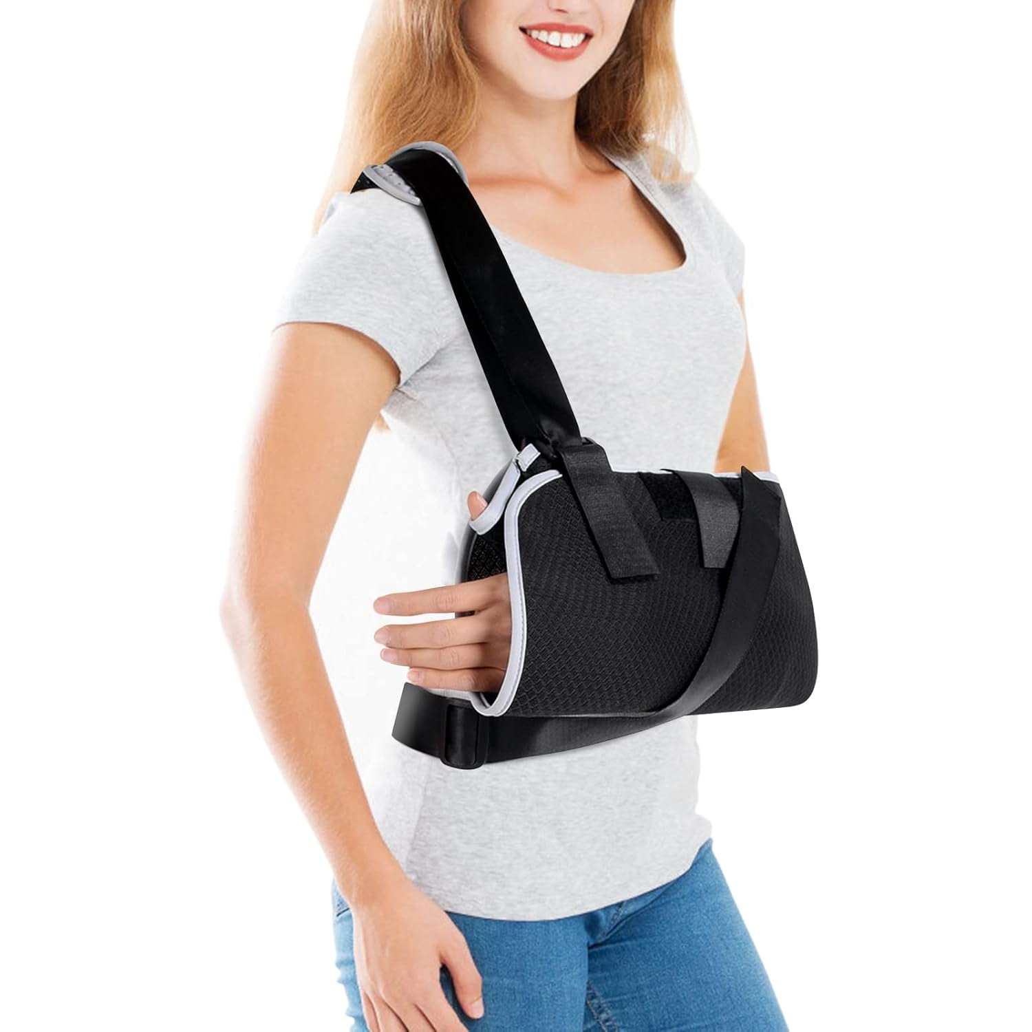 Arm Sling Shoulder Immobilizer with Back Belt, Breathable Lightweight ...