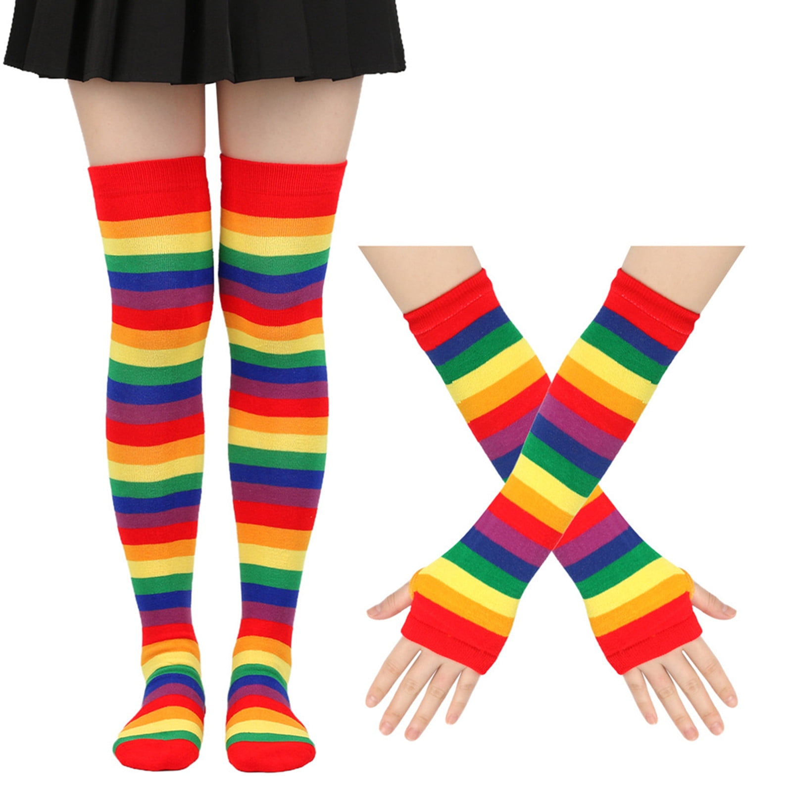Arm Warmers Leg Warmers Striped Thigh High Socks Fingerless Gloves ...