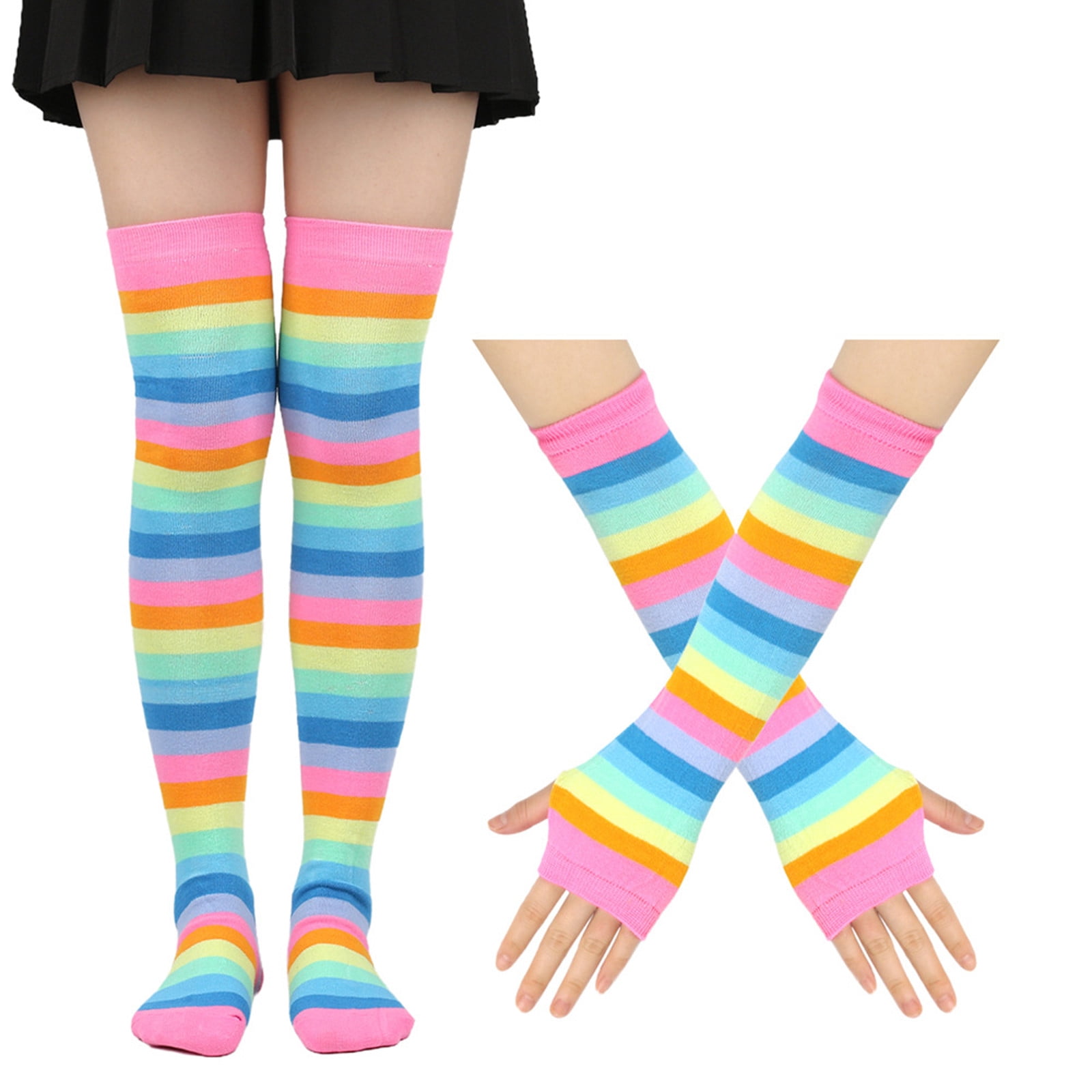 Arm Warmers Leg Warmers Striped Thigh High Socks Fingerless Gloves ...