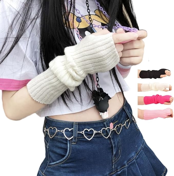 Arm Warmers for Women Girls, Fingerless Gloves Knitted Kawaii Arm ...