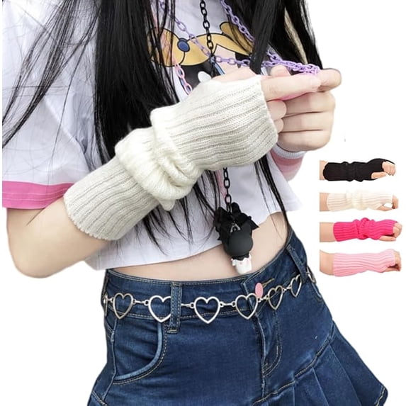 Arm Warmers for Women Girls, Fingerless Gloves Knitted Kawaii Arm ...