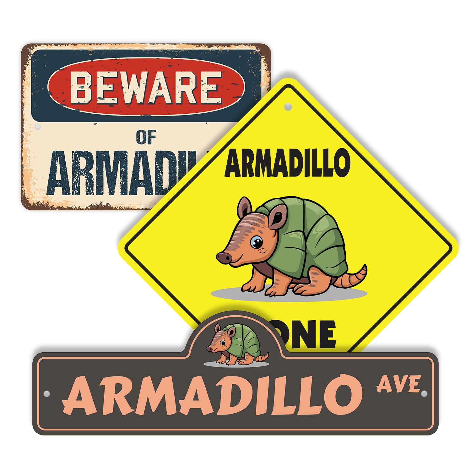 Armadillo (3 Pack) Large Plastic Street Sign Crossing Sign Warning Sign ...