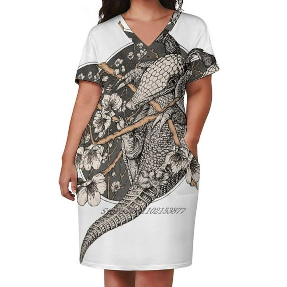 Armadillo Loose Pocket Dress Fashion Print Dress Short Sleeve V-Neck A ...