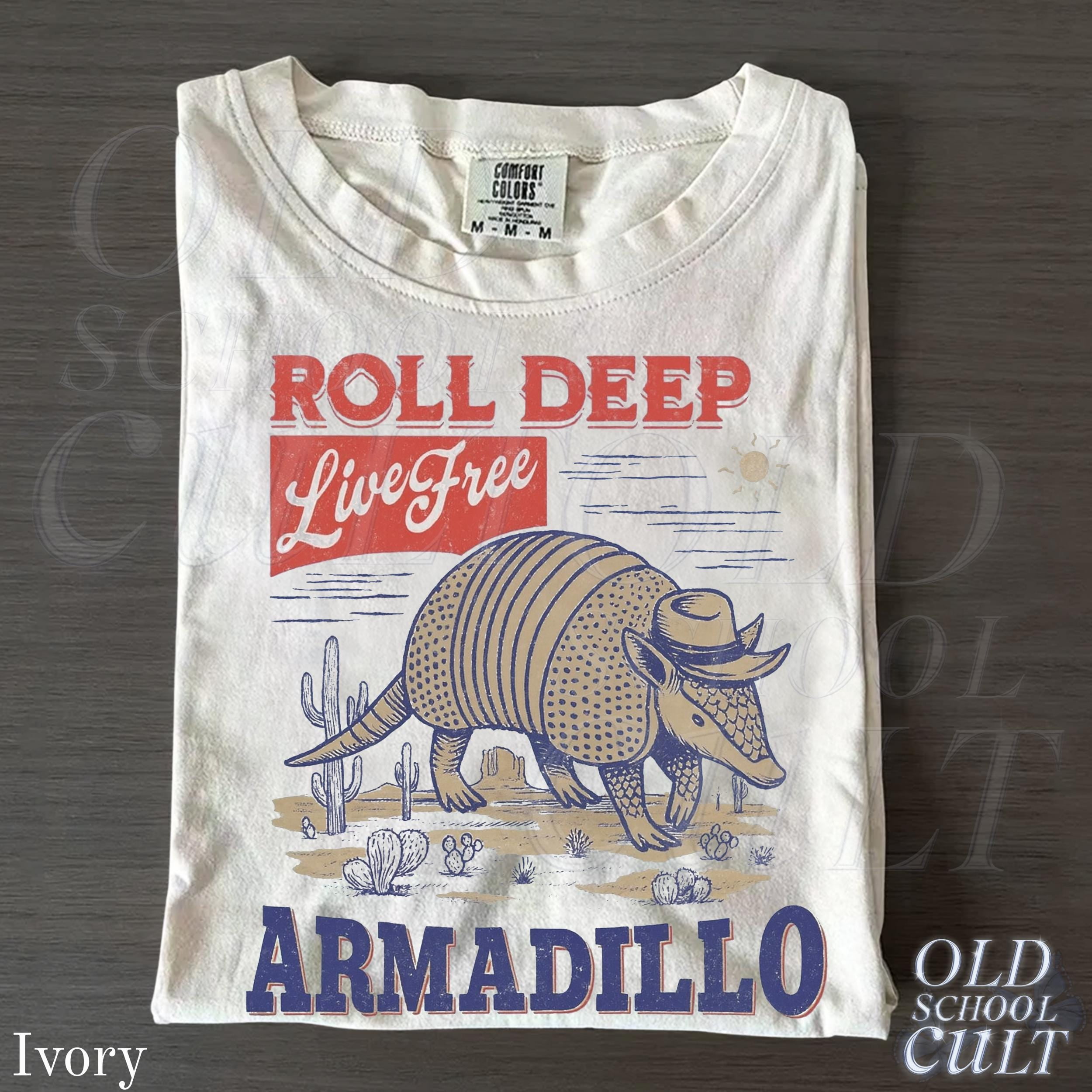 Armadillo Western Graphic T-Shirt, Vintage Cowboy Desert Tee, Roll Deep ...