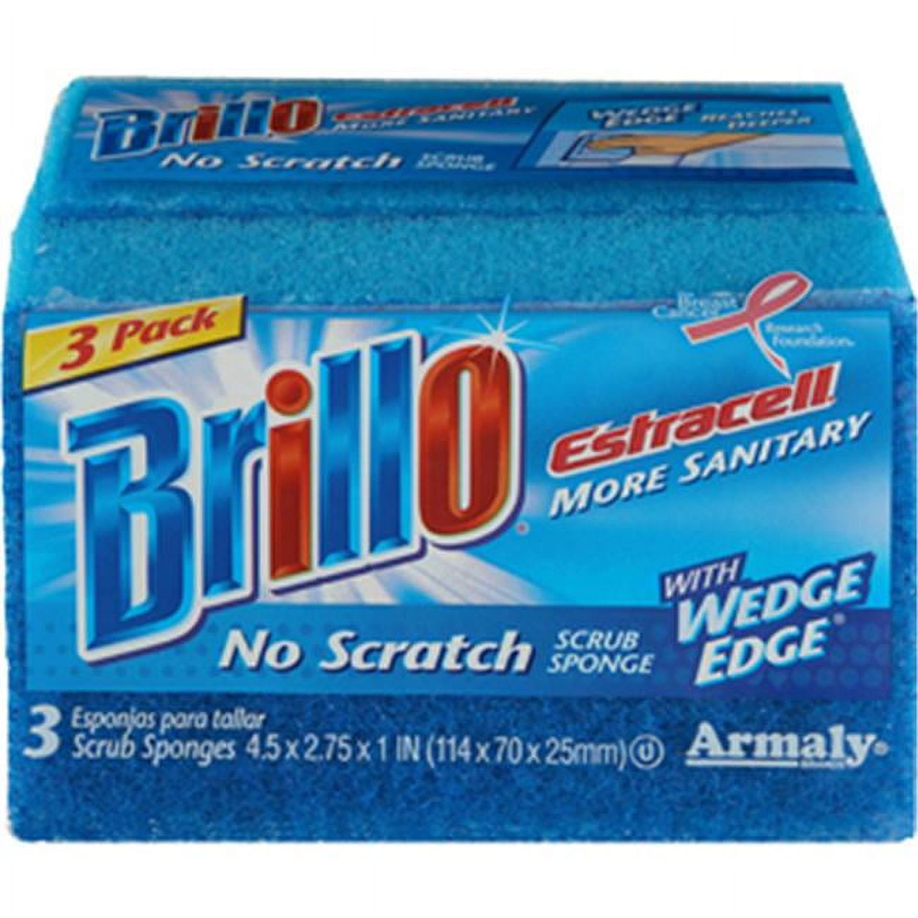 Armaly 21034 Brillo Estracell No-Scratch Wedge Edge Scrub Sponge, 3 ...