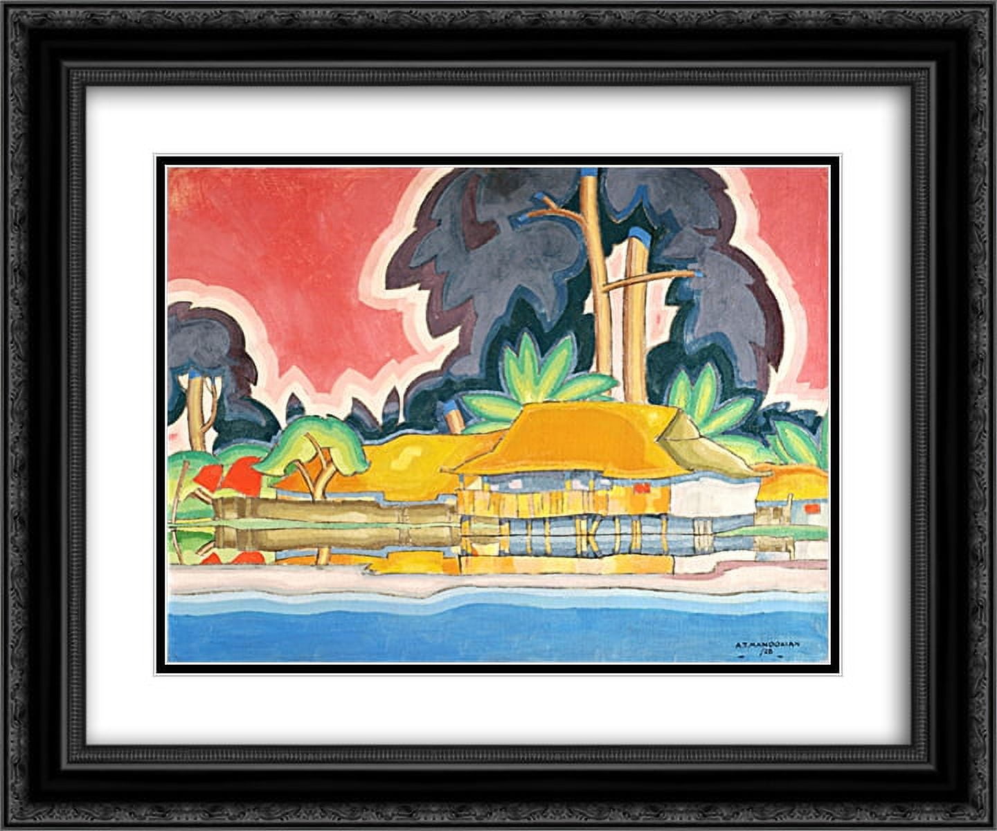 Arman Manookian 2x Matted 24x20 Black Ornate Framed Art Print 'Ala Wai ...