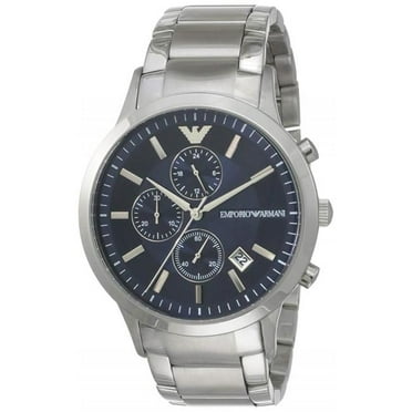 Emporio Armani Men's Chronograph Navy Blue Leather Strap Dress Watch ...