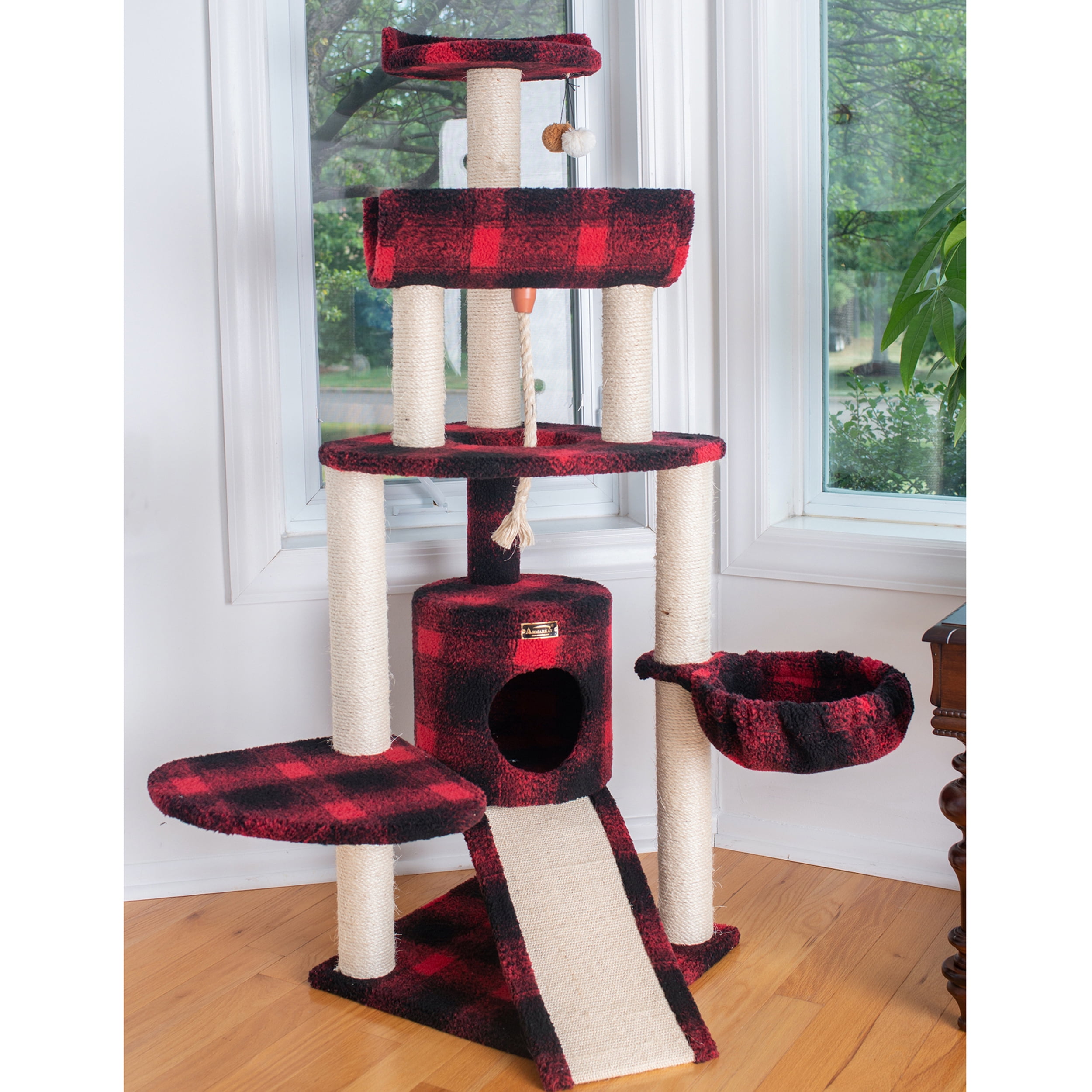 Armarkat Real Wood Cat Tree Model B5806, Black & Red Tartan Plaid ...