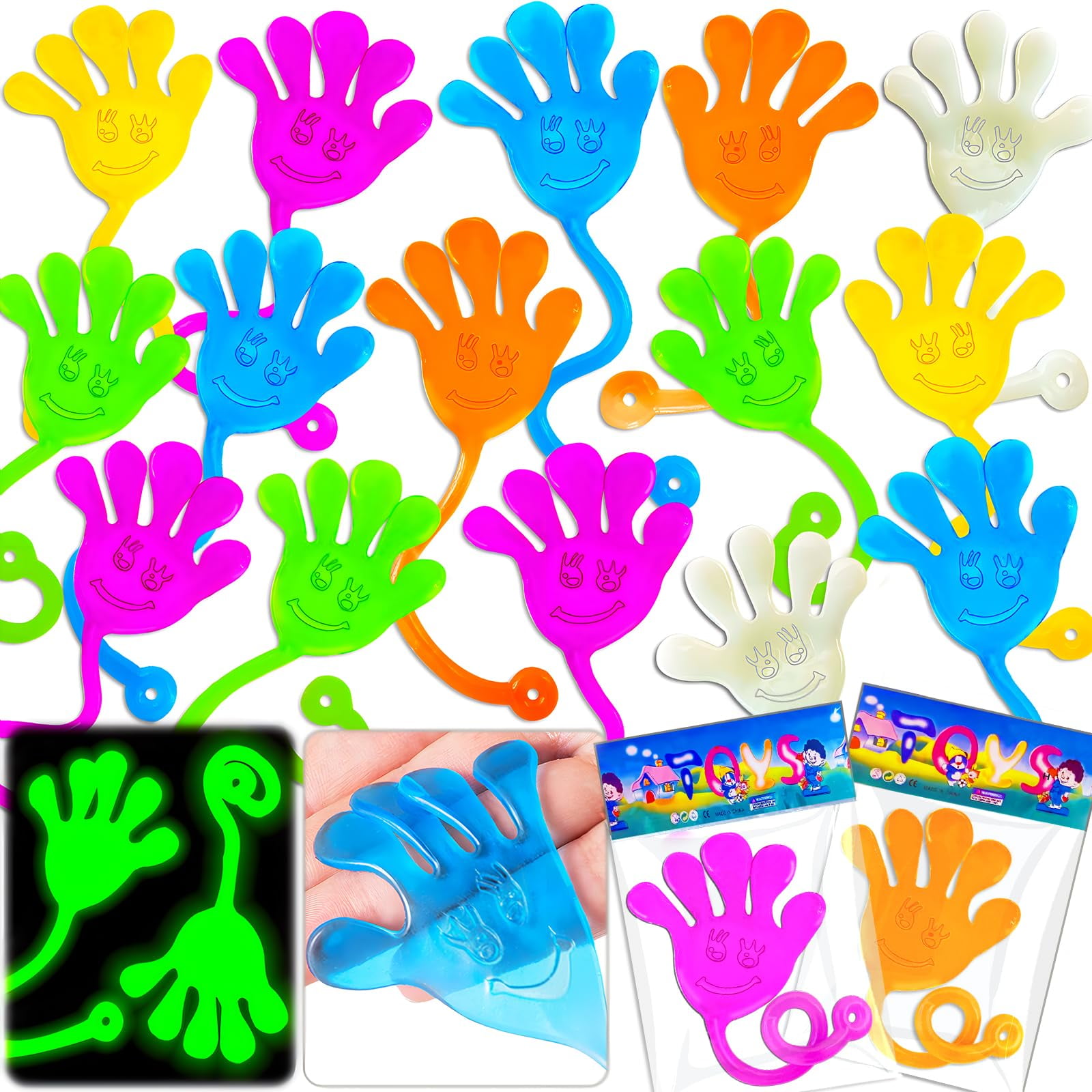 Armaytoy 28Pack Glow in Dark Sticky Hands Toys Kids Summer Party ...