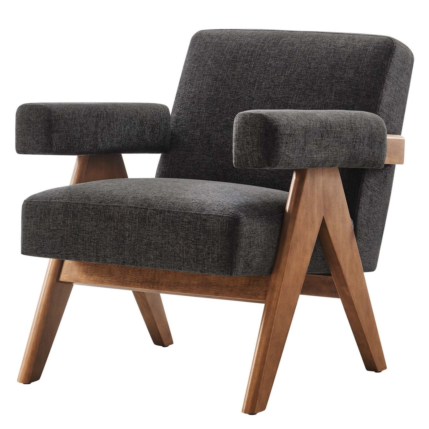 Armchair Accent Chair, Drak Gray Grey, Fabric, Wood, Living Kitchen ...