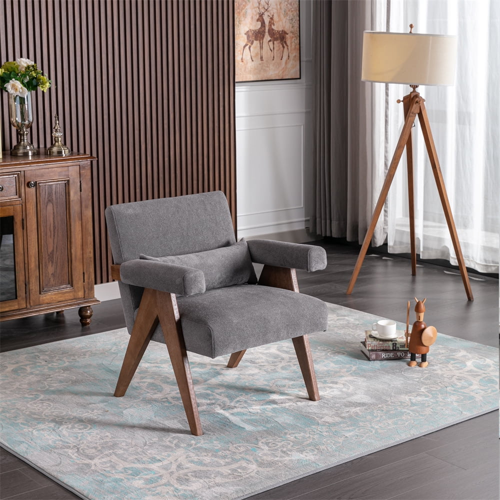 Armchair Accent Chair, Mid-Century Modern Linen Upholstered Single Sofa ...