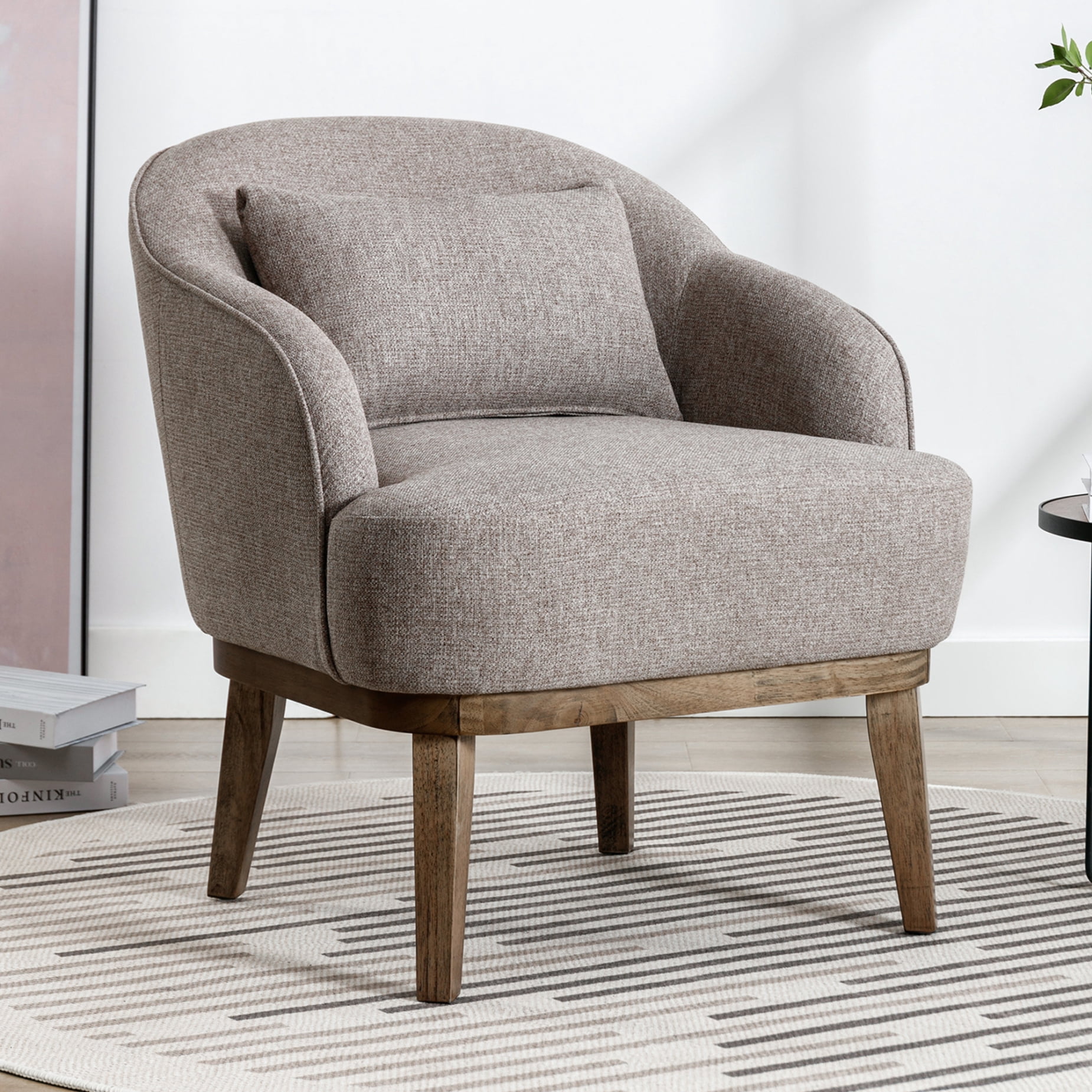 Armchair, Mid-Century Modern Linen Fabric Accent Chair, Single Sofa ...