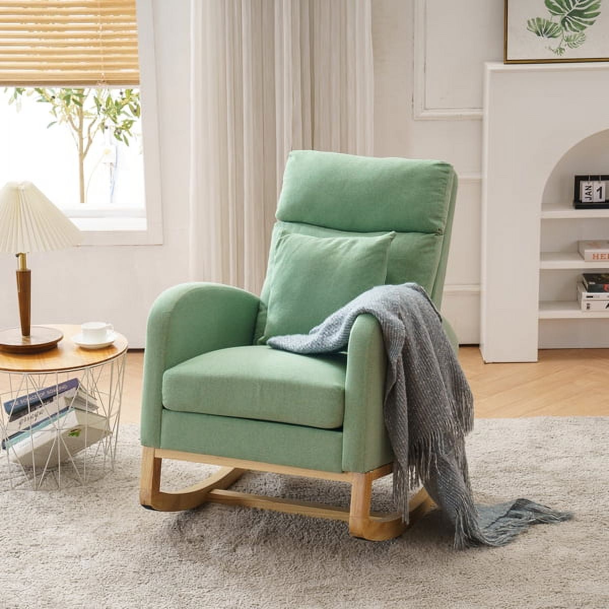Armchair Rocking Chair, Fabric Upholstered High Back Chair with 2 Types ...