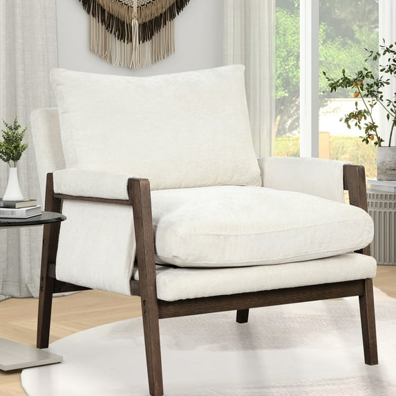 Armchair in Mid-Century Modern Design, White Velvet, Durable Structure ...