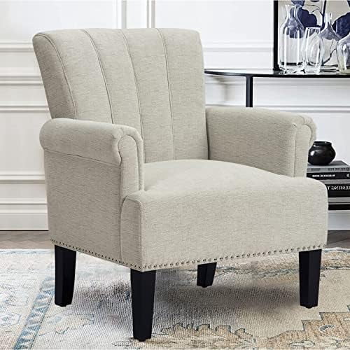 Armchair w/Rivet Strim/Rolled Arms/Channel Tufted Wingback,Upholstered ...