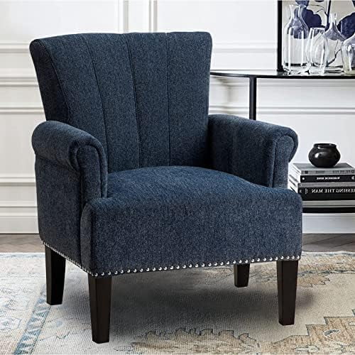 Armchair w/Rivet Strim/Rolled Arms/Channel Tufted Wingback,Upholstered ...