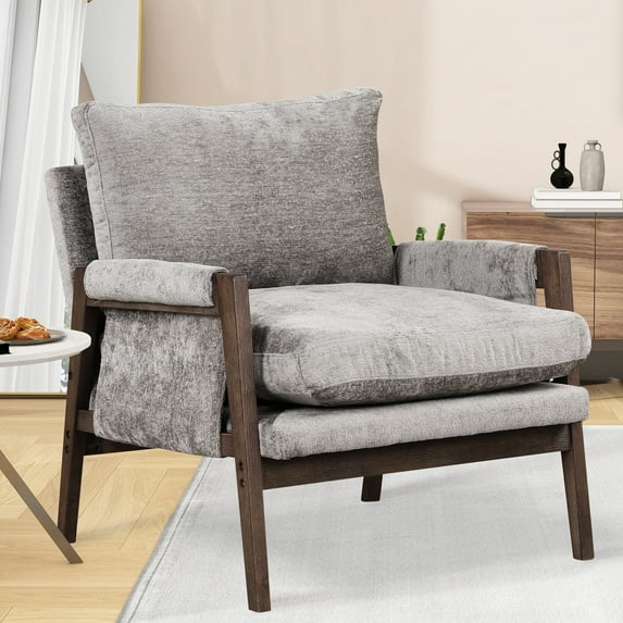 Armchair with Mid - Century Design | Rubberwood Frame and Velvet ...