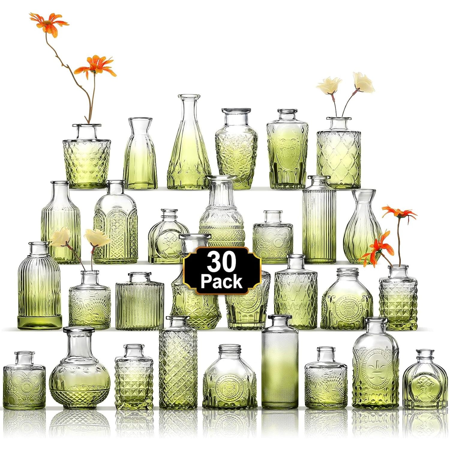 Arme Bud Vase Set of 30, Green Vases Glass Bud Vases in Bulk, Small ...