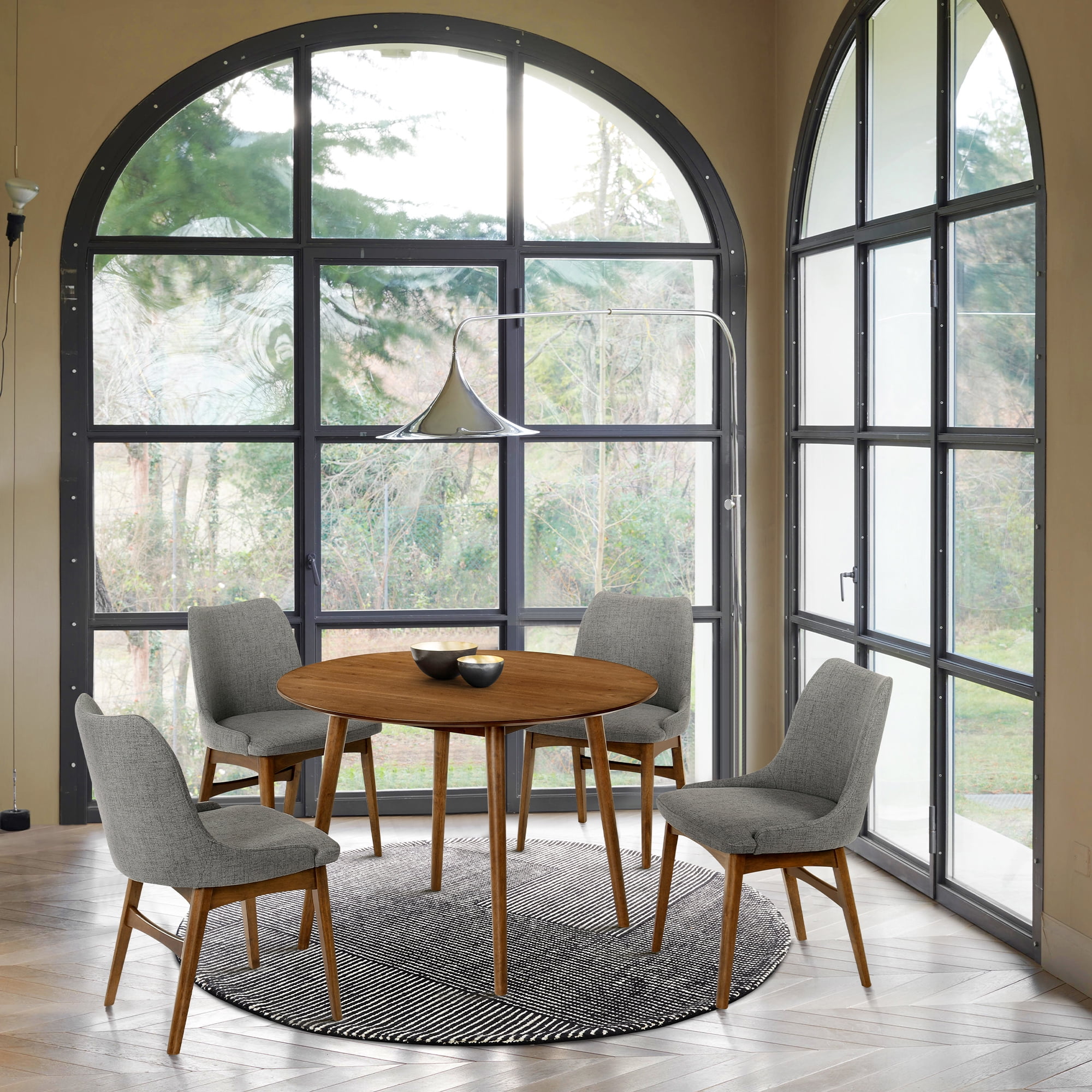 Arcadia and Azalea 42" Round Charcoal and Walnut Wood 5 Piece Dining ...