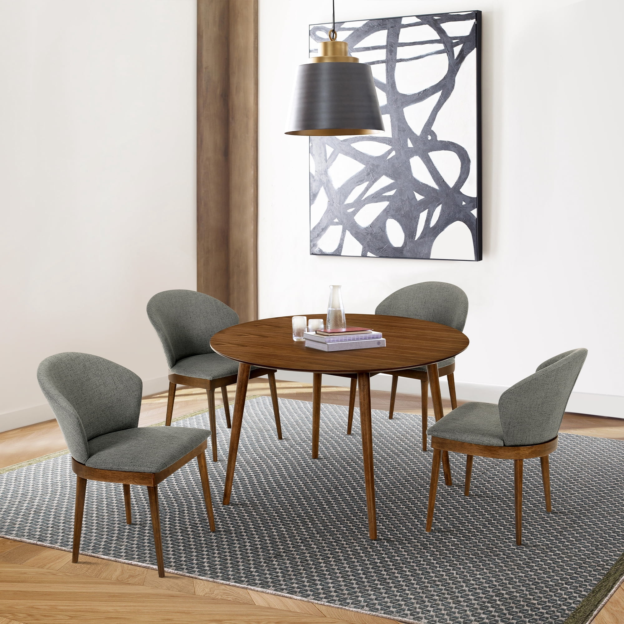 Arcadia and Juno 48" Round Charcoal and Walnut Wood 5 Piece Dining Set ...