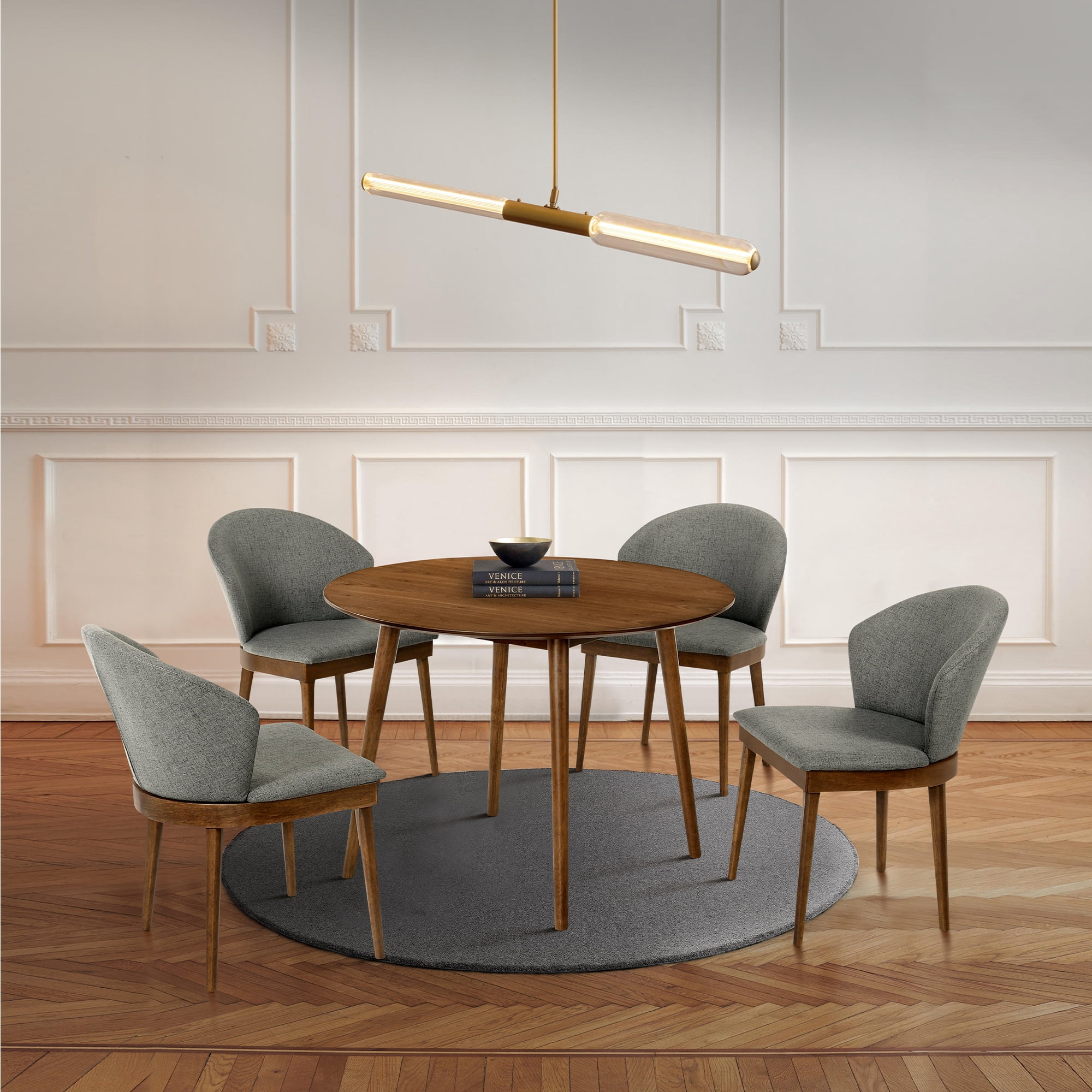 Arcadia and Juno 42" Round Charcoal and Walnut Wood 5 Piece Dining Set ...