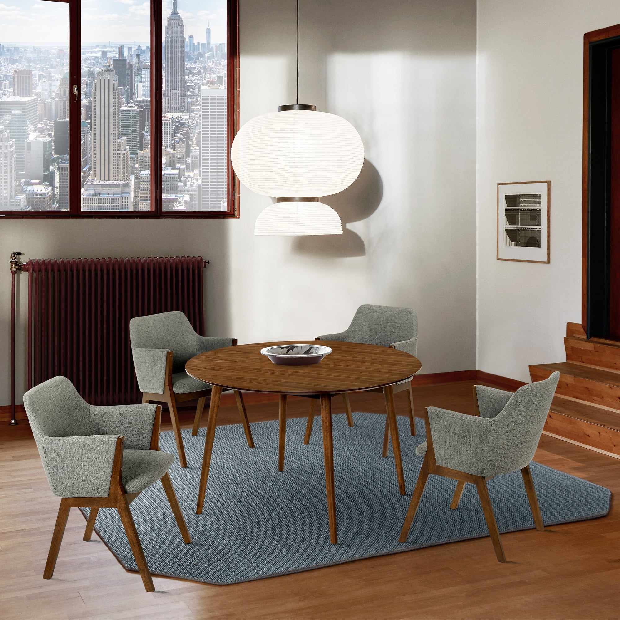 Arcadia and Renzo 48" Round Charcoal and Walnut Wood 5 Piece Dining Set ...