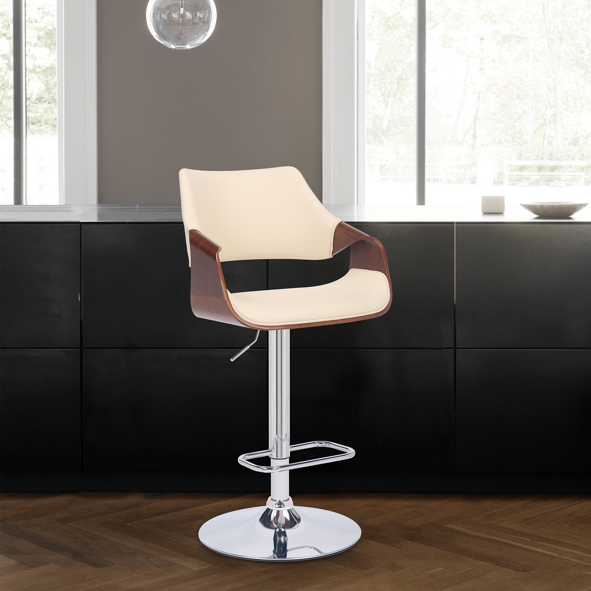 Armen Living Aspen Adjustable Swivel Faux Leather and Walnut Wood Bar ...