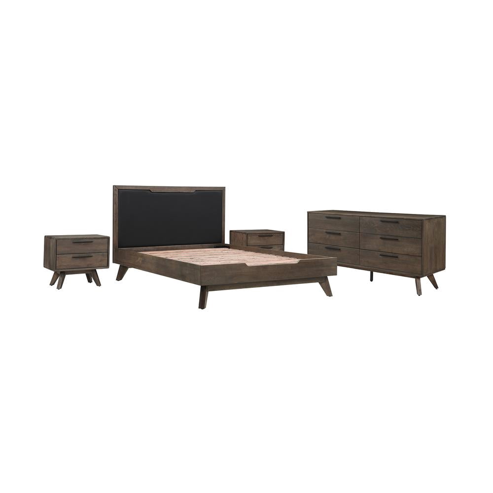 Armen Living Astoria 4 Piece Queen Bedroom Set in Oak with Black Faux ...