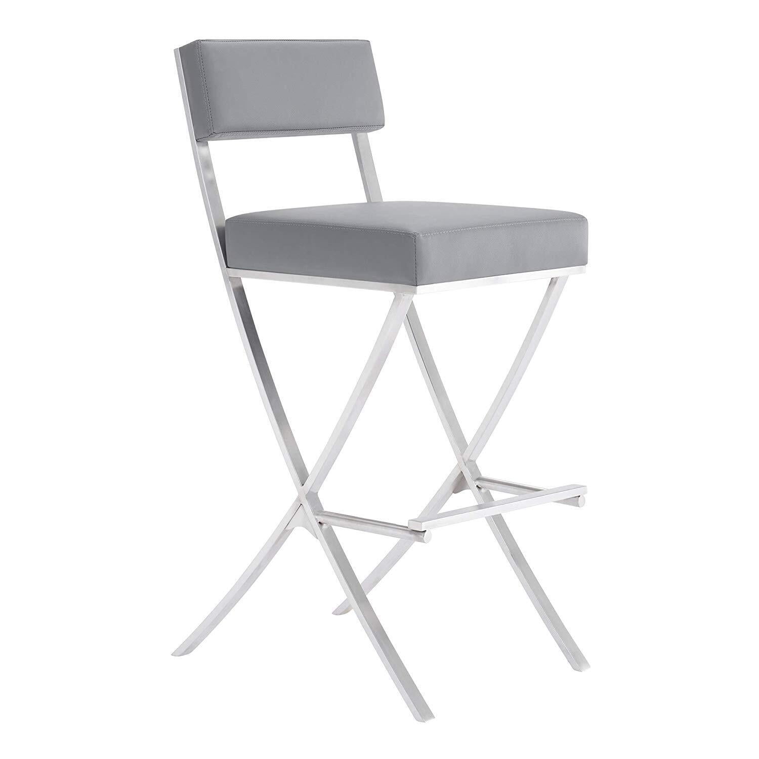 Armen Living Bethany Contemporary 30" Bar Height Barstool in Brushed ...