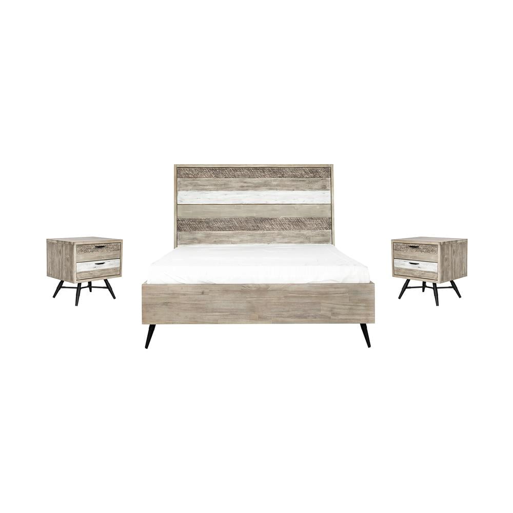 Armen Living Bridges 3-Piece Modern Wood Queen Bedroom Set in Natural ...