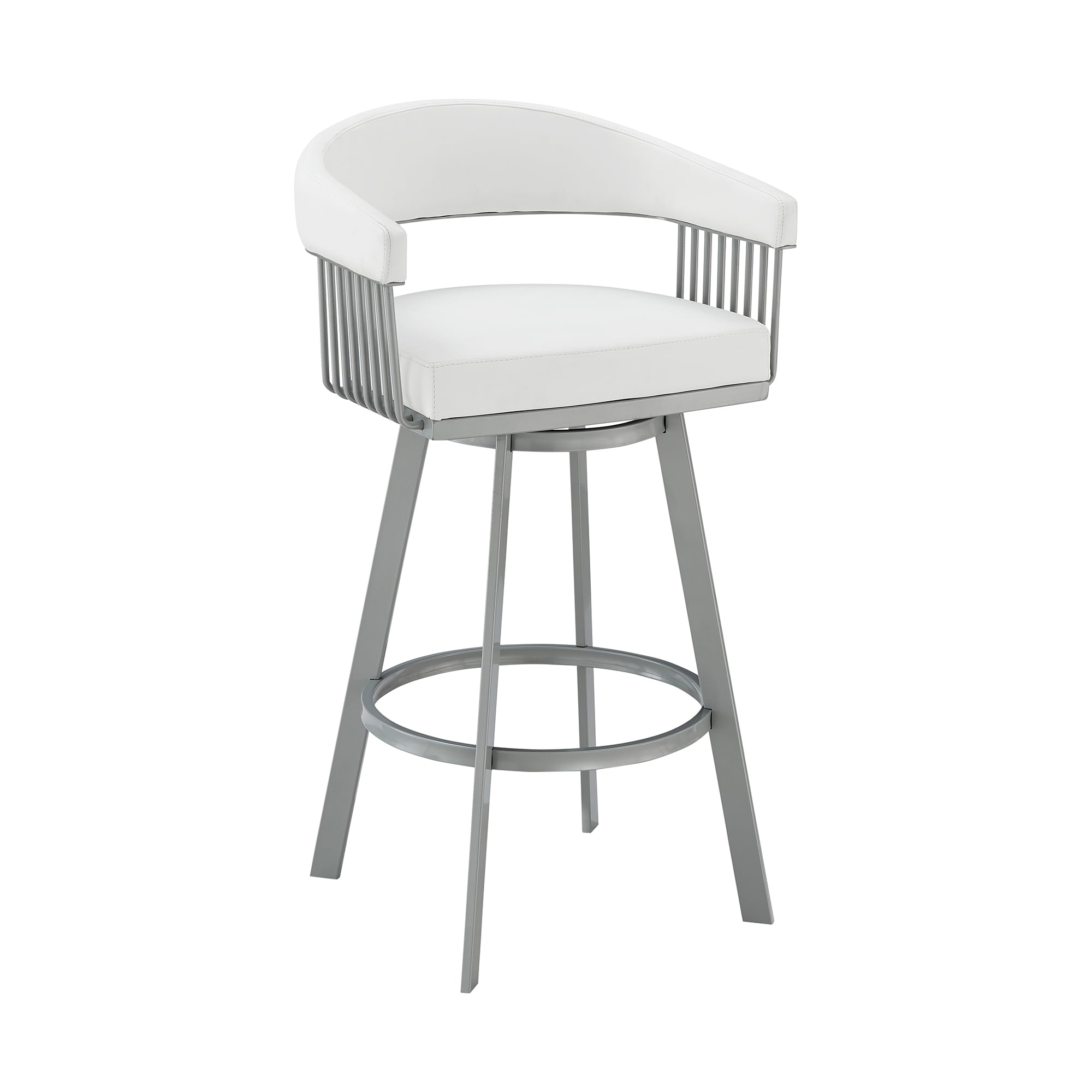 Chelsea 25" Swivel Counter Stool with Silver Metal Finish and White ...