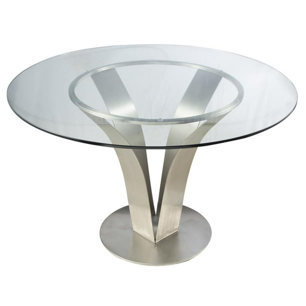 Armen Living Modern Cleo 48" Round Glass & Metal Dining Table for ...