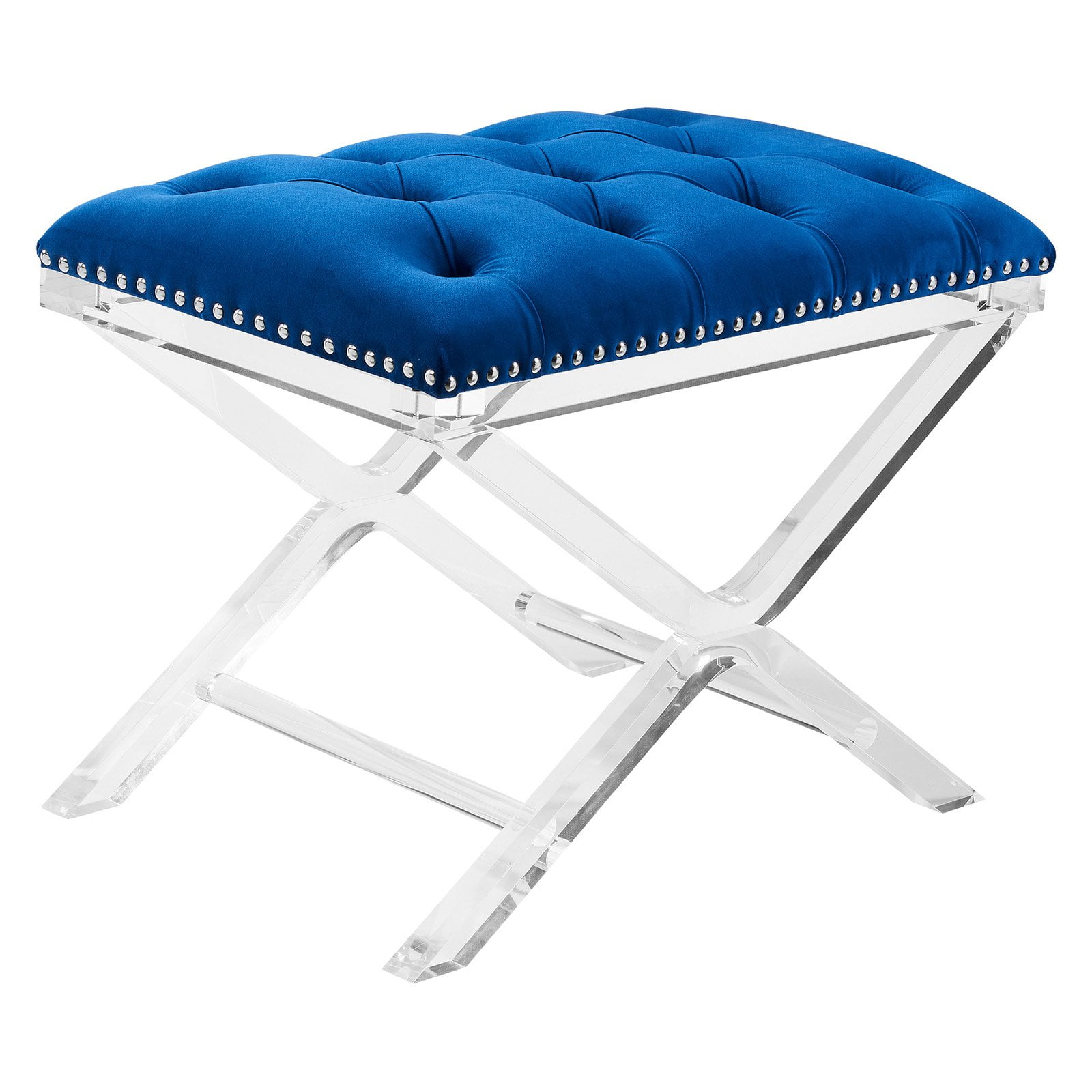 Cody Modern and Contemporary Tufted Ottoman in Blue Velvet with Acrylic ...