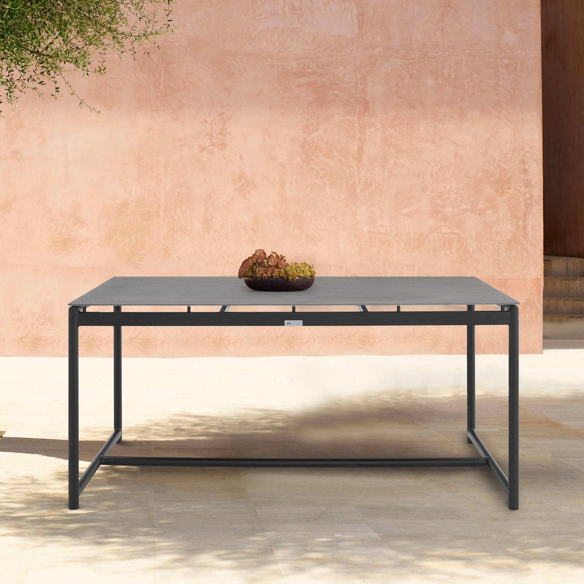 Armen Living Crown Aluminum & Stone Outdoor Dining Table in Black ...