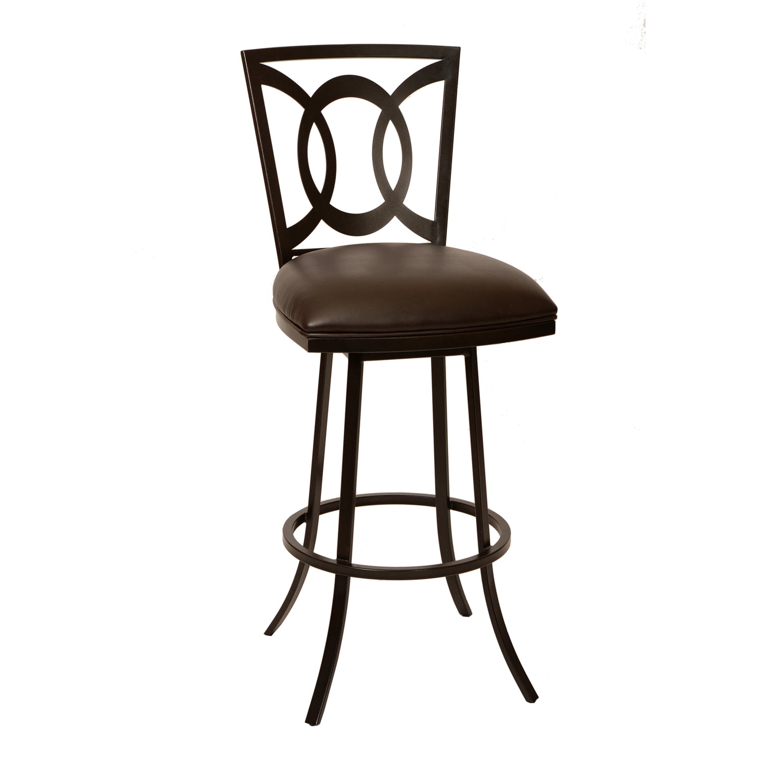 Armen Living Drake Faux Leather Metal Swivel Bar Stool in Coffee ...