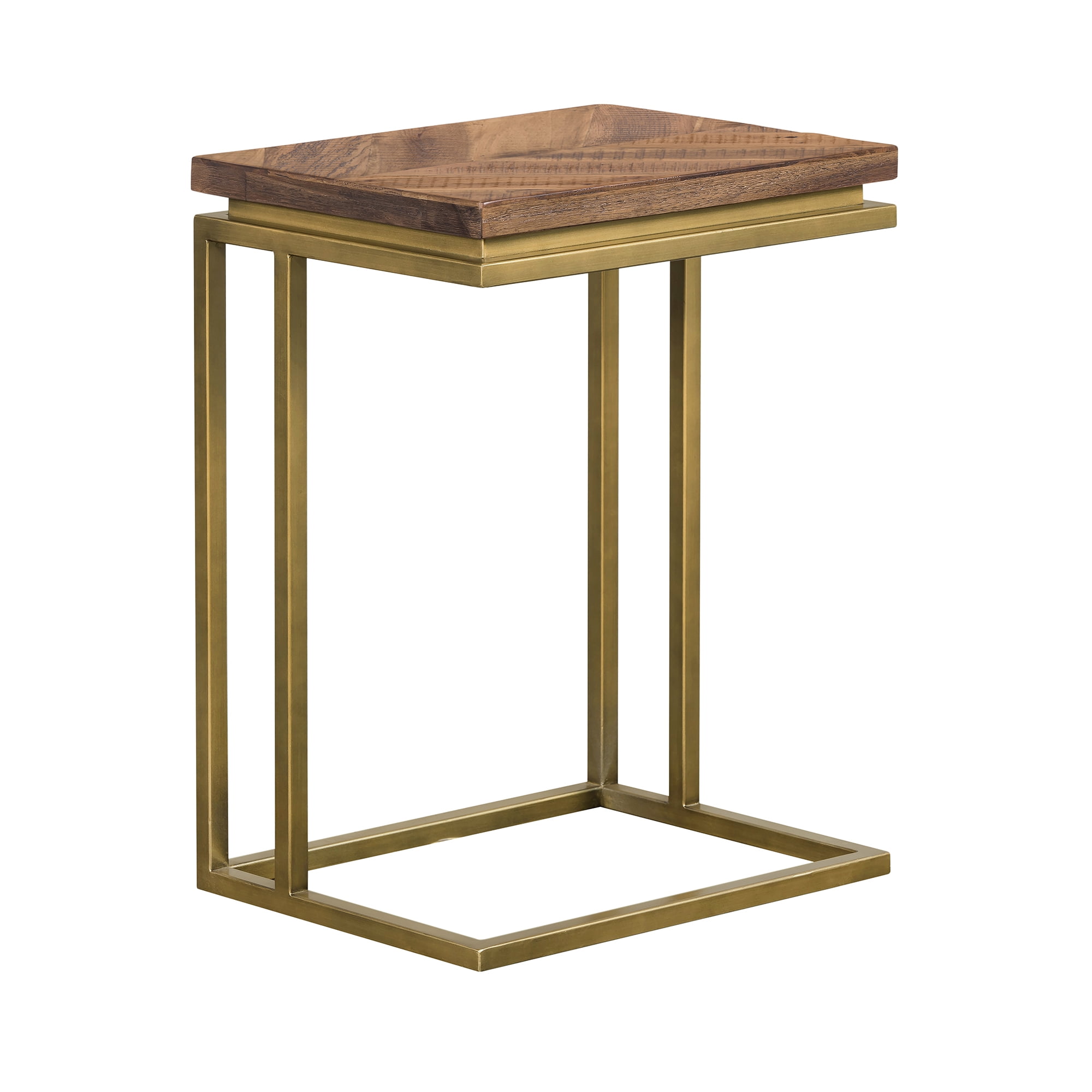 Armen Living Faye C-Shaped Modern Metal & Wood End Table in Antique Brass/Brown - Walmart.com