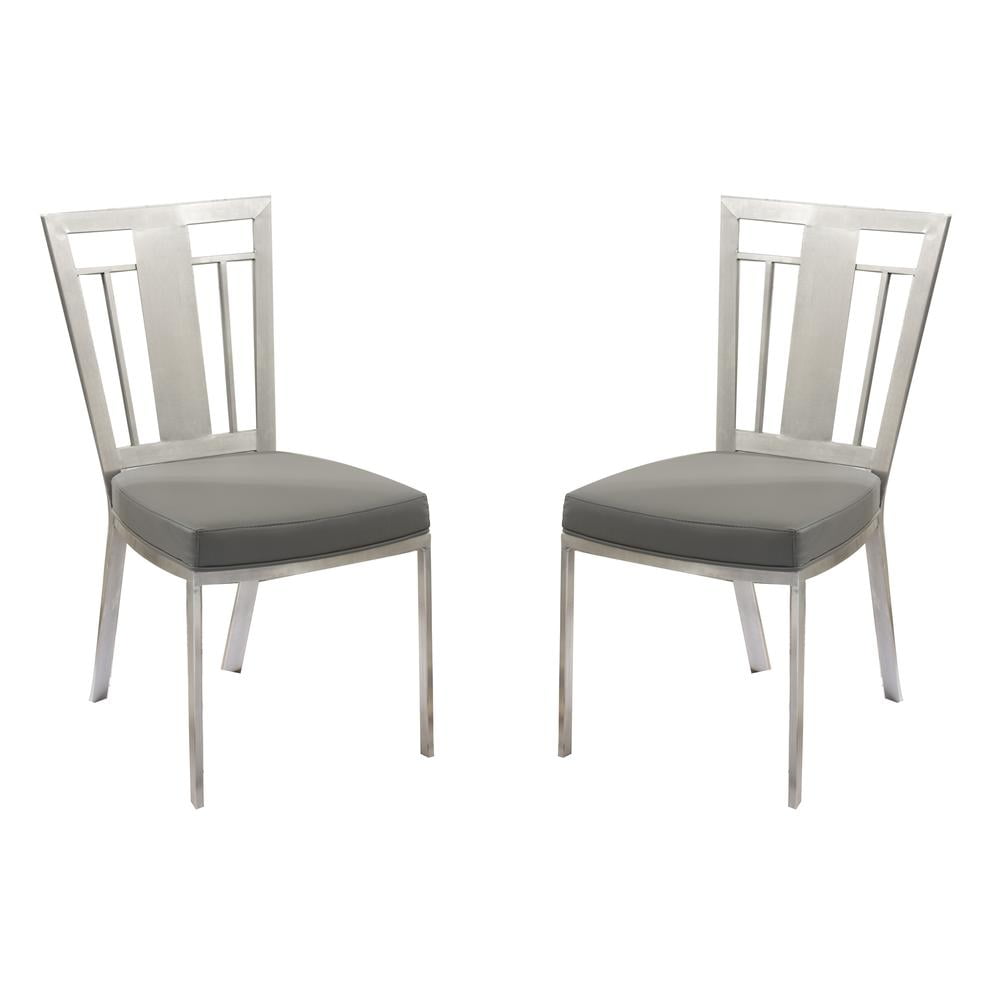 Armen Living Fusion Faux Leather & Metal Dining Chai in Gray/Stainless ...