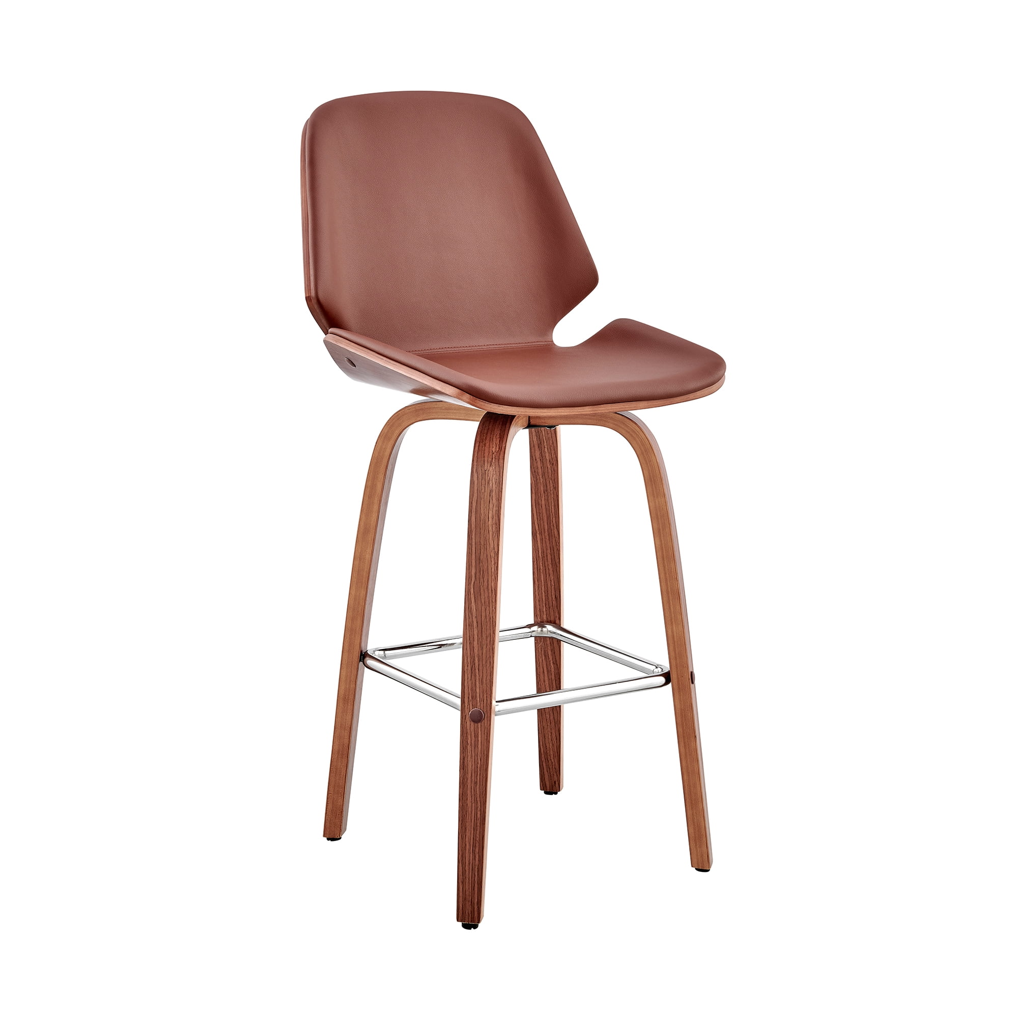 Armen Living Indoor Arabela 26" Brown Faux Leather and Walnut Wood ...