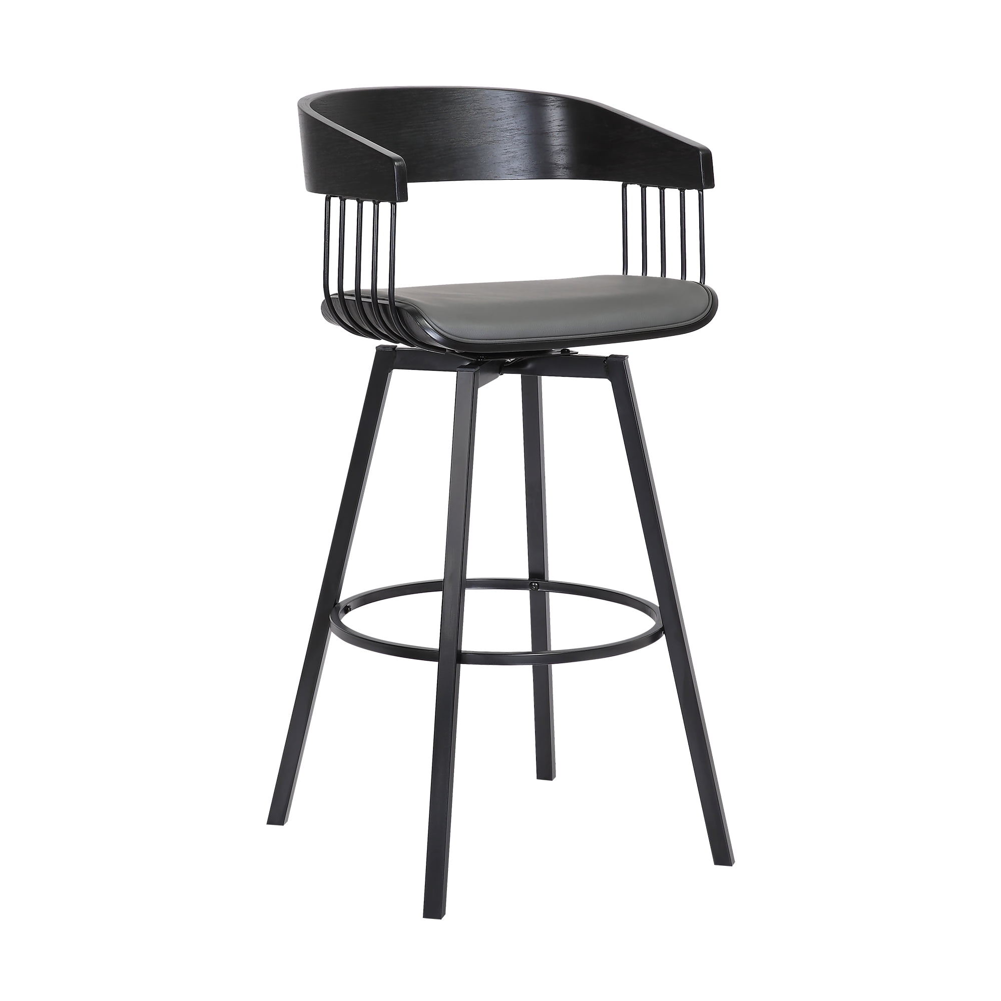 Armen Living Indoor Athena 31" Swivel Black Wood Bar Stool in Gray Faux ...