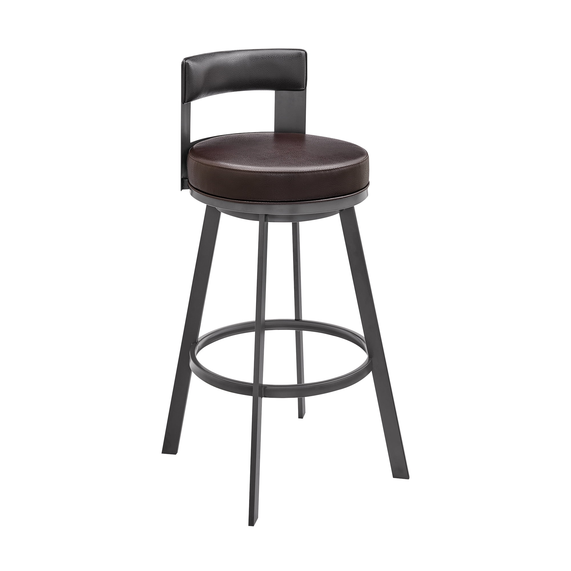 Armen Living Flynn30" Swivel Bar Stool in Brown Metal with Brown Faux ...