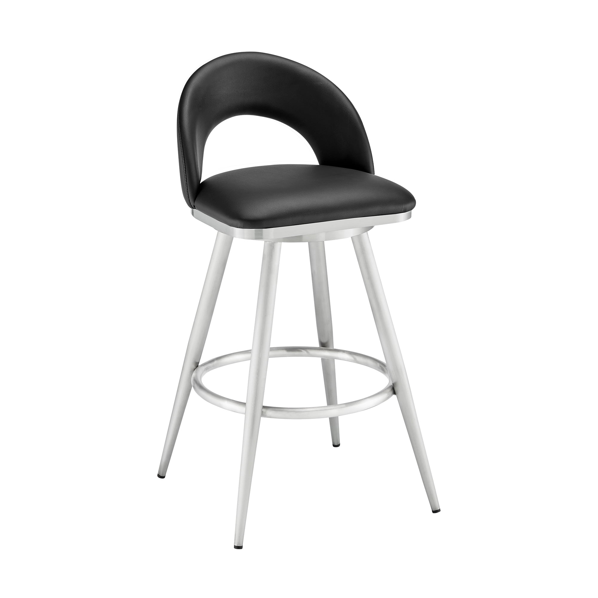Lottech Swivel Bar Stool in Brushed Stainless Steel with Black Faux ...