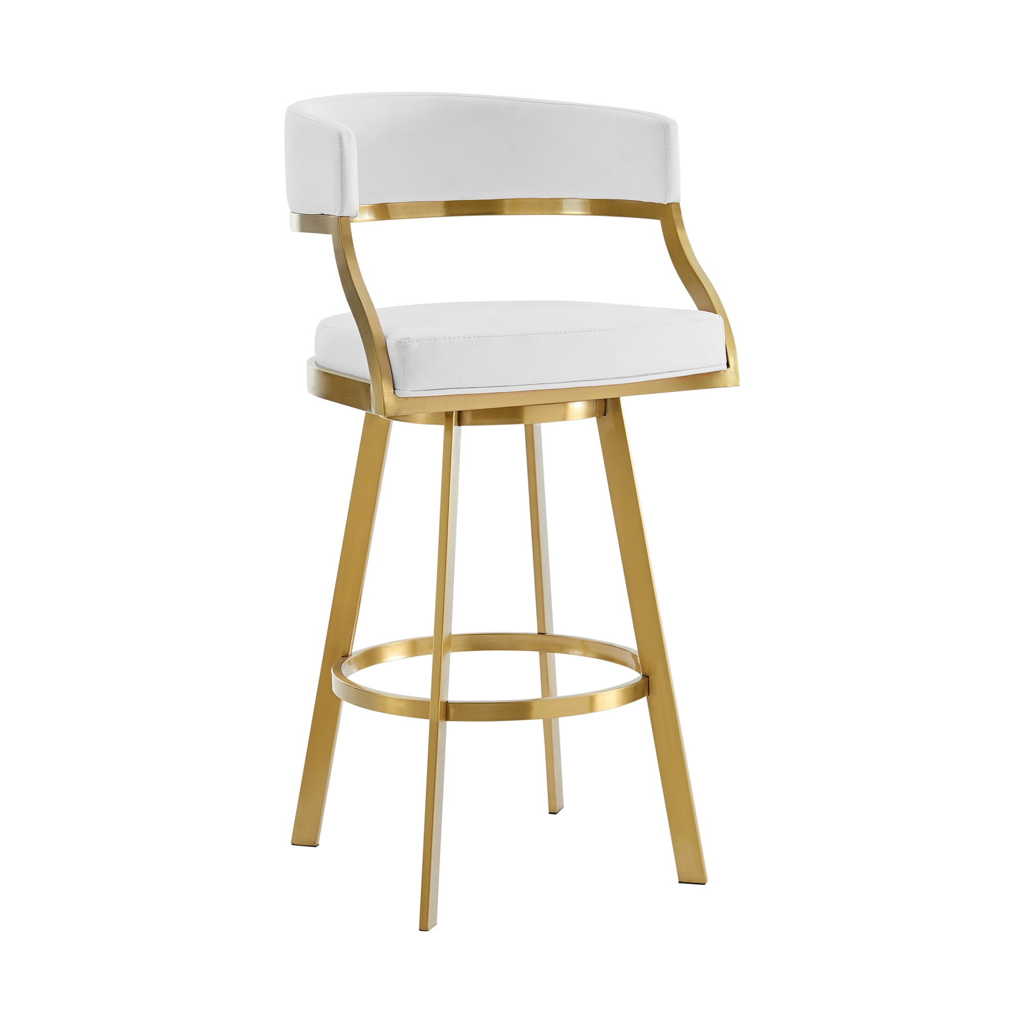 Saturn 30" Swivel Bar Stool with Gold Brushed Stainless Steel and White ...