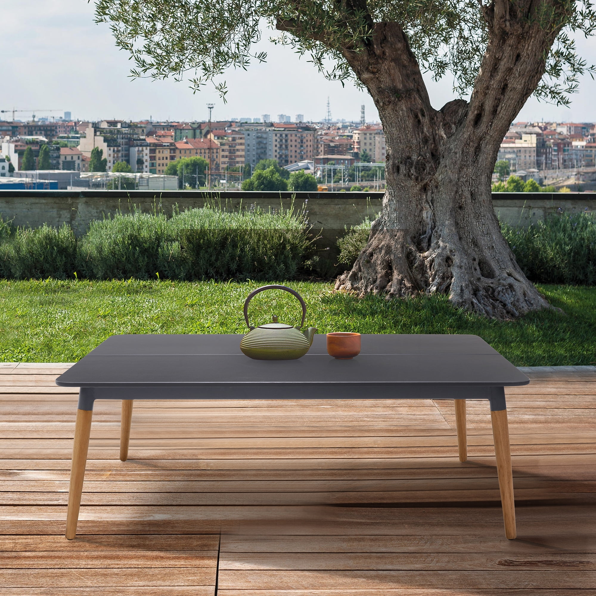 Ipanema Outdoor Dark Grey Rectangular Coffee Table with Teak Legs ...