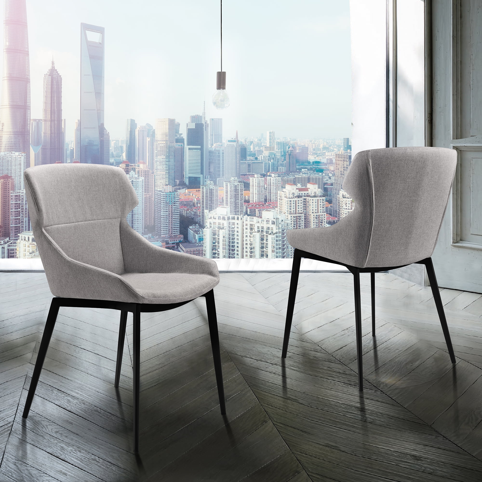 Armen Living Kenna Modern Dining Chair in Matte Black Finish and Gray ...